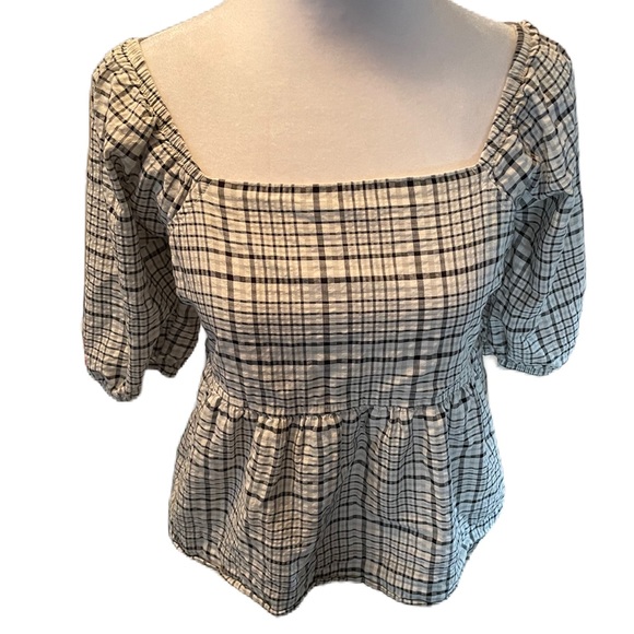 Free Assembly | Tops | Free Assembly Black White Plaid Elastic Off The ...